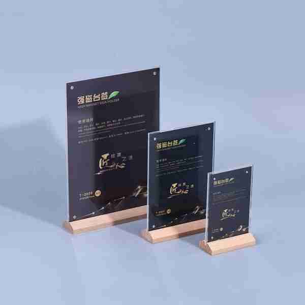 T Shape Acrylic Sign Holder With Magnets & Wood Base - Chinov Display